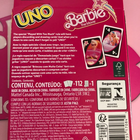 Mattel | Toys | Barbie The Movie Uno Card Game Pink Mattel Uno Barbie ...